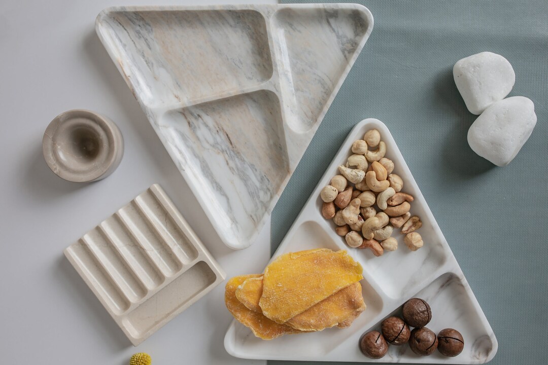 Marble Cheese Plate Set, Kitchen Table Decoration, White Marble Dessert ...