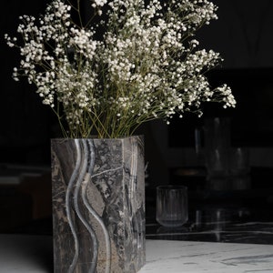 Tall Square Bud Vase, Handmade Matte Black Marble Vase, Modern Dried ...