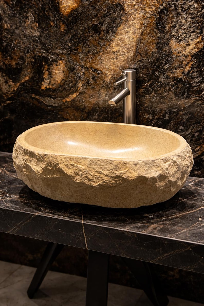 Handmade River Stone Vessel Sink | Oval Sandstone Wash Basin - Etsy