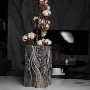 Tall Square Bud Vase, Handmade Matte Black Marble Vase, Modern Dried ...