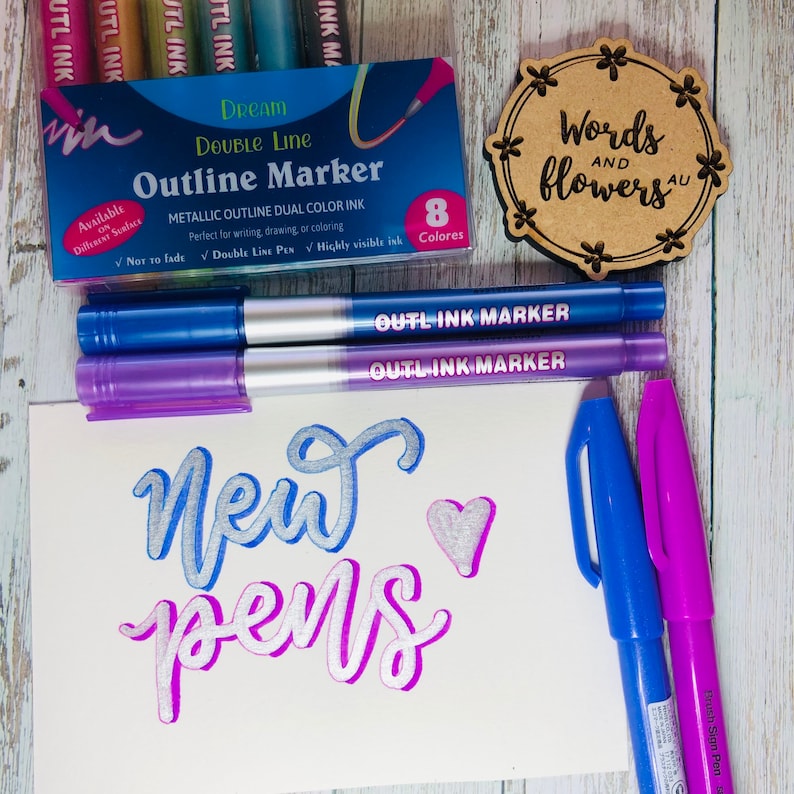 Double Line Outline Markers: Metallic Silver, 8 Colors - Etsy
