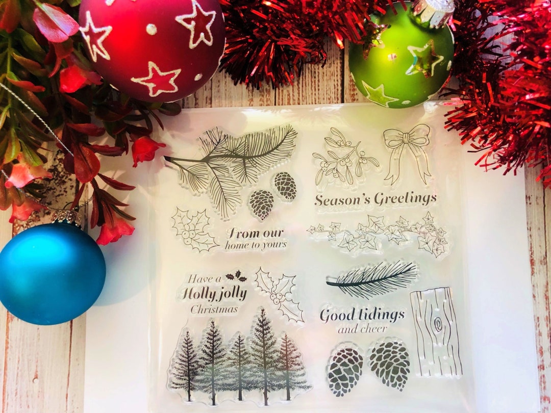Season's Greetings Clear Stamp Set, Christmas Stamps, Pine Tree Stamps ...