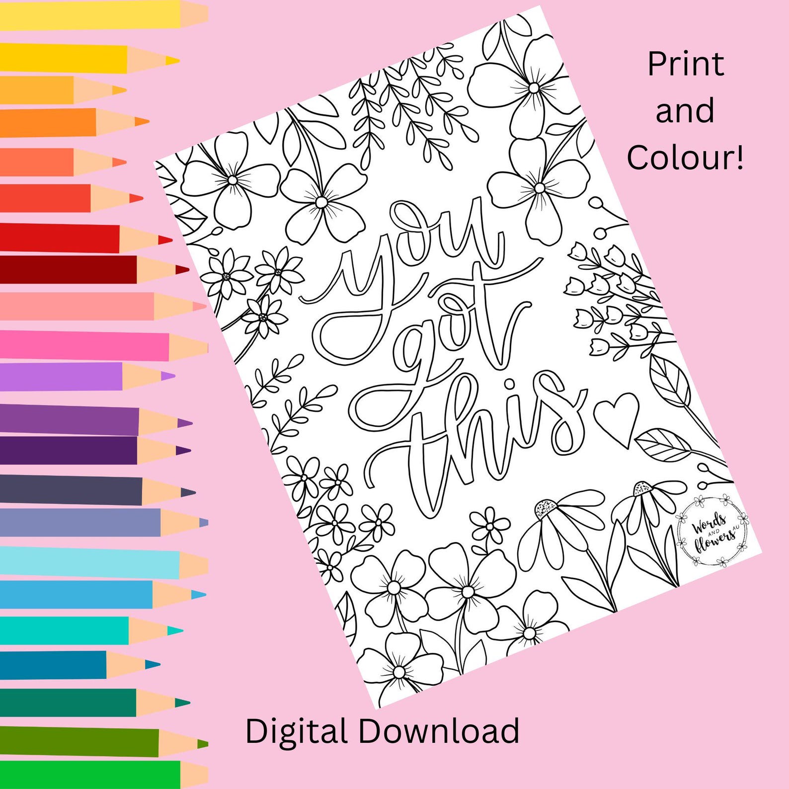 You Got This Coloring Page: Floral Affirmation Art (digital Download ...
