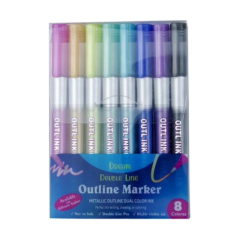 Double Line Outline Markers: Metallic Silver, 8 Colors - Etsy