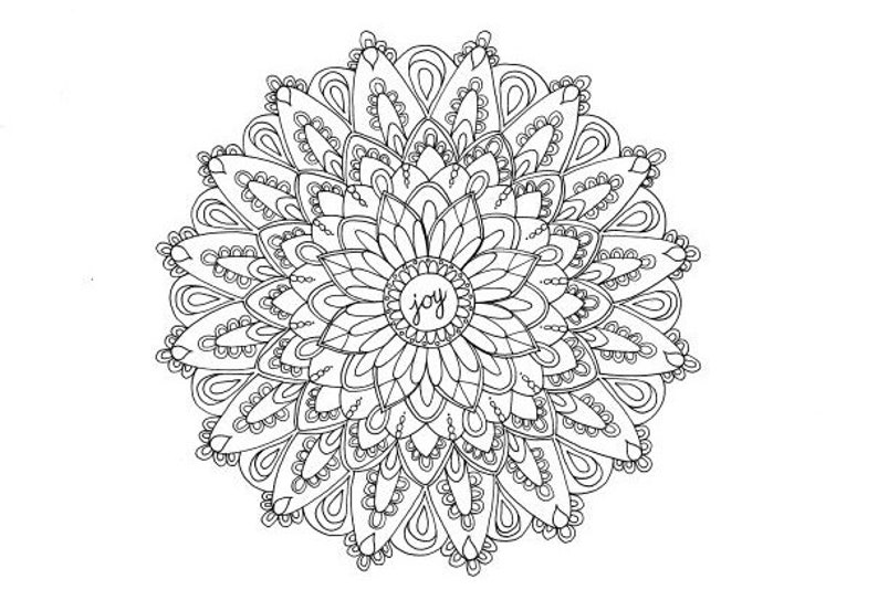 Mandala Colouring Page Joy Mandala Digital Download - Etsy