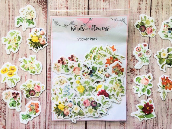 Vintage Flower Sticker Pack Set of Beautiful Flower Stickers - Etsy