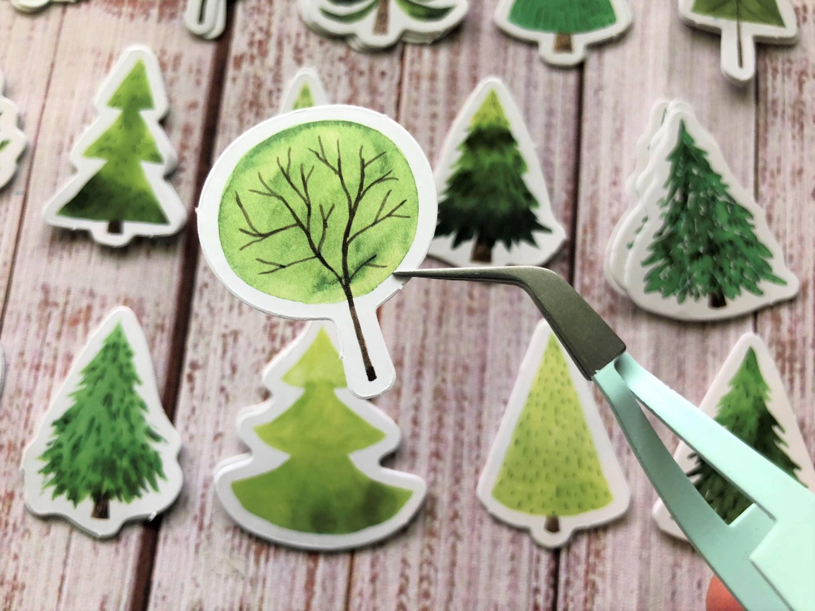 Tree Stickers Green Tree Sticker Set Set of 45 Paper | Etsy