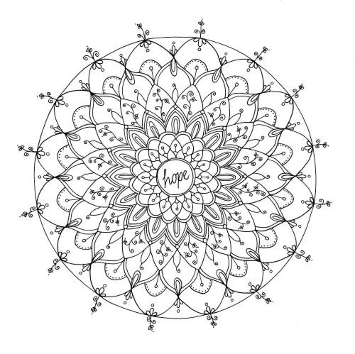 Mandala Colouring Page Hope Mandala Digital Download | Etsy