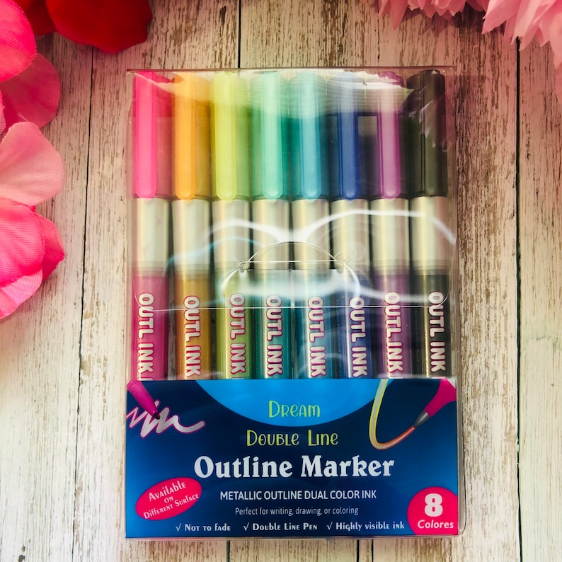 Double Line Outline Markers: Metallic Silver, 8 Colors - Etsy