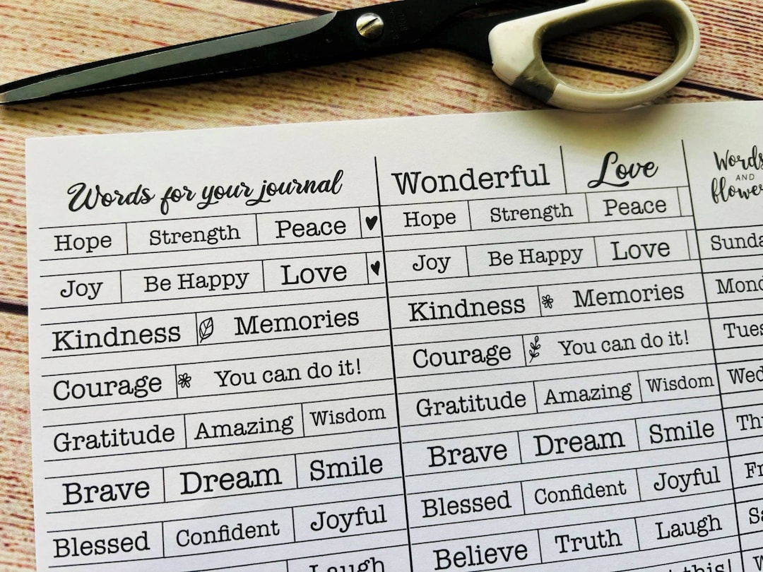 Positive Words Printable: Journal & Scrapbook Embellishments (PDF ...