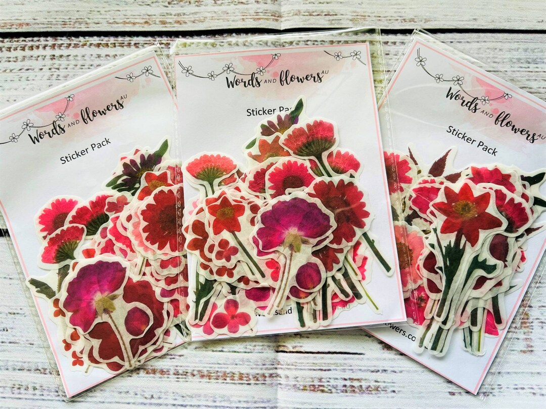 Red & Pink Flower Sticker Pack: Washi Paper Journaling Stickers - Etsy