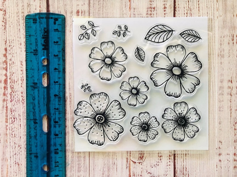 Floral Clear Stamp Set: Flower & Leaf Designs for Scrapbooking, Craft ...
