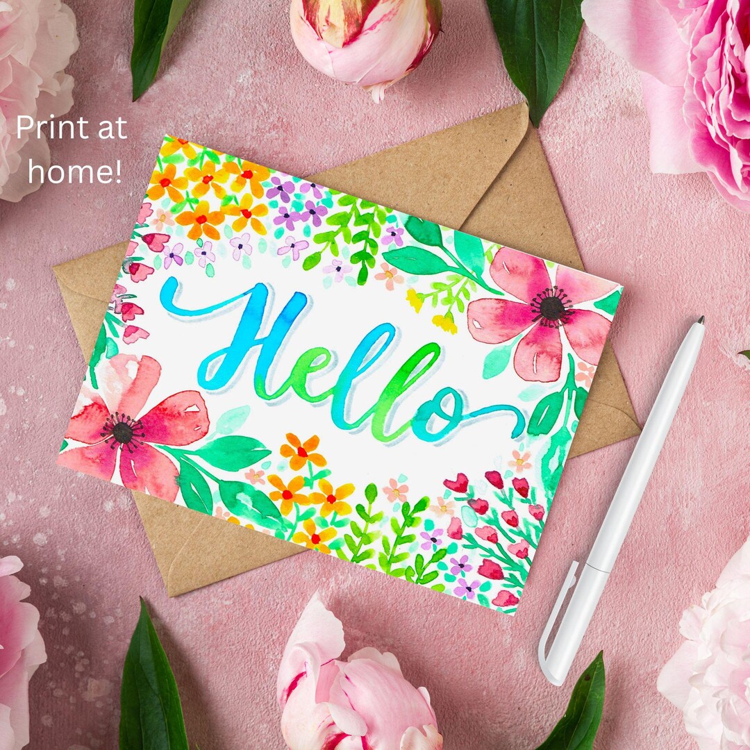 Hello Card, Digital Download, 4x6" and 5x7" Size, Printable - Etsy