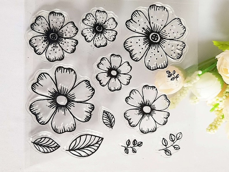 Floral Clear Stamp Set: Flower & Leaf Designs for Scrapbooking, Craft ...