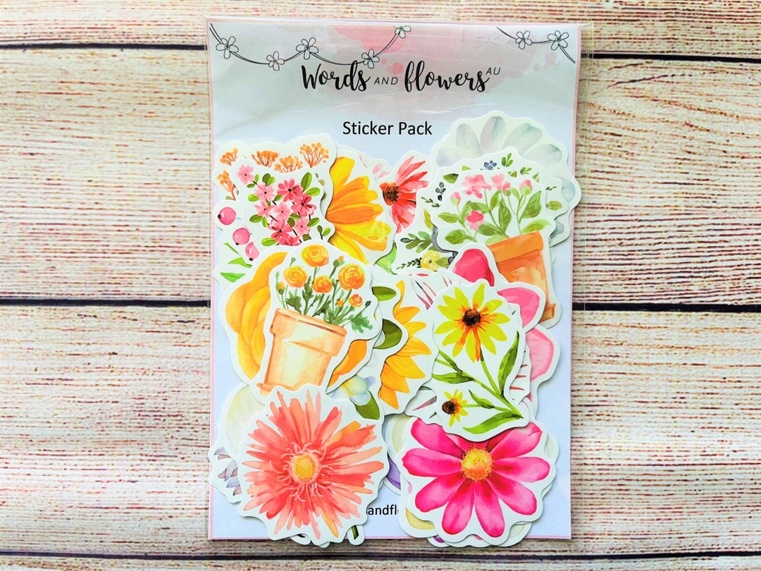 Waterproof Flower Stickers: Floral Laptop and Water Bottle Decals, Set ...