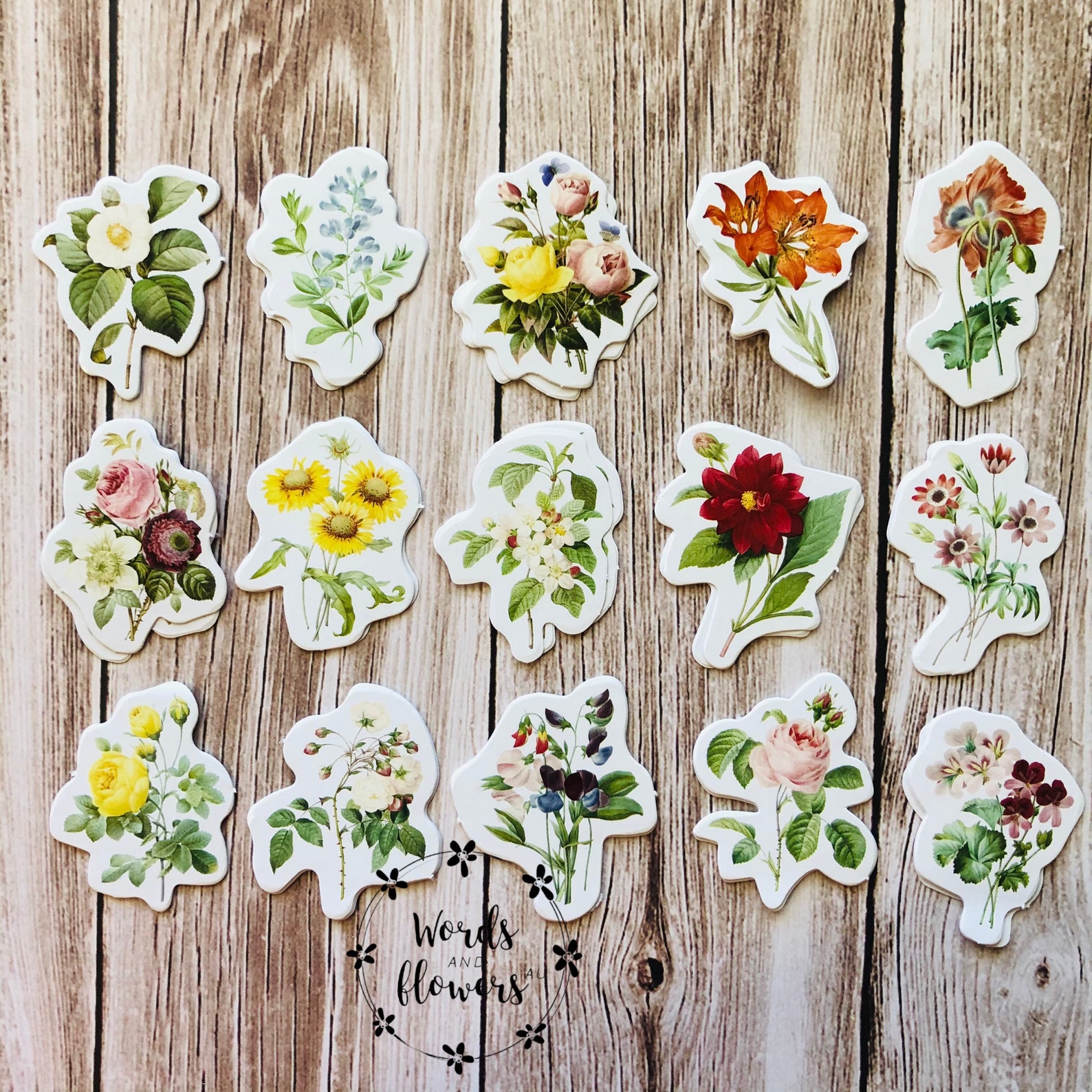 Vintage Flower Sticker Pack Set of Beautiful Flower Stickers | Etsy