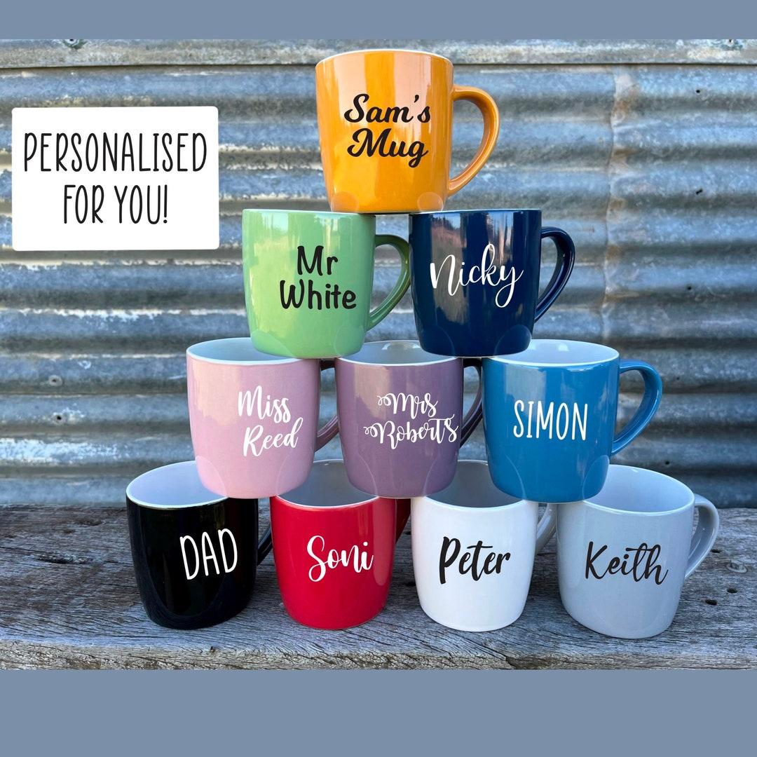 Personalised Mug, Coloured Mugs, Teacher Mug, Mug With Name, Custom Coffee Mug, Office Mug, Work ...