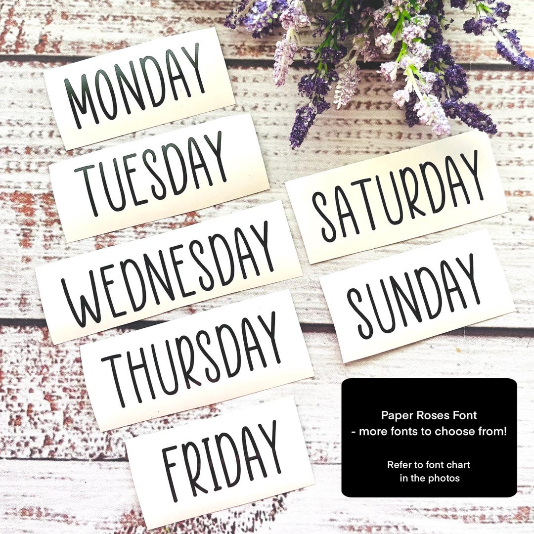 Days of the Week Vinyl Decal Sticker Set, Teacher Planner Labels ...