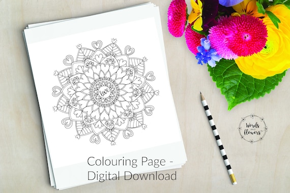 Mandala Colouring Page Love Mandala Colouring Sheet - Etsy