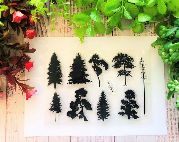 Tree Stamp Set, Clear Silicone Stamp Set, Pine Tree Stamp, Stamps for ...