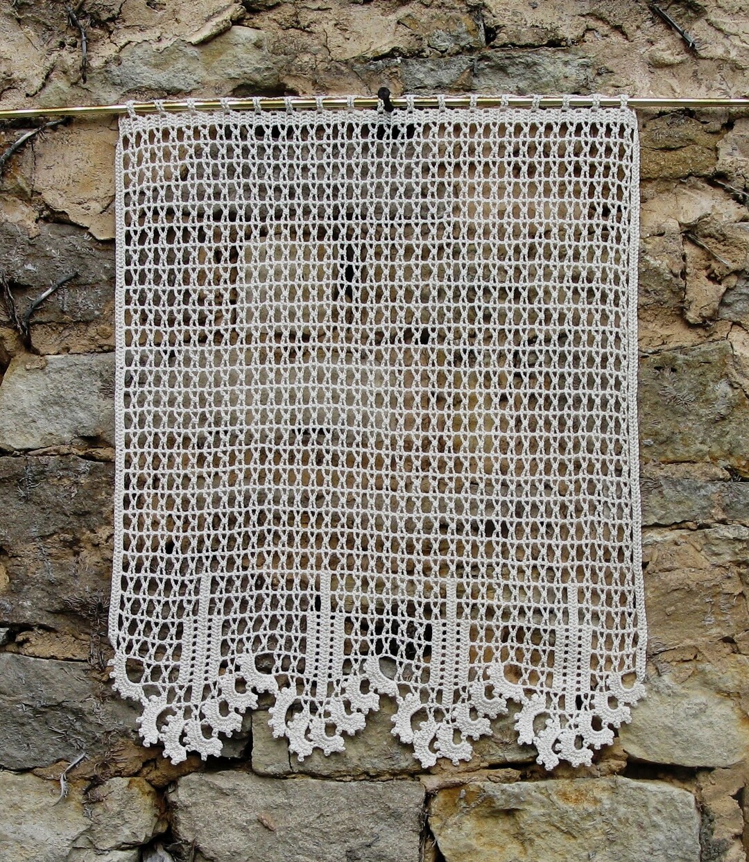 Ecru Crochet Curtain, Handmade, Original Net Point, Vintage Art Crochet ...
