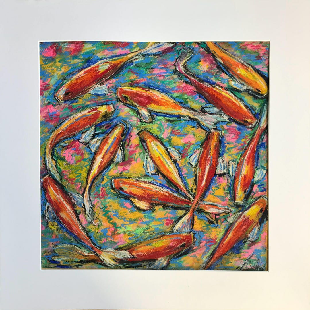 Koi Fish Pastel Drawing 4, 61 X 61cm, Framed - Etsy
