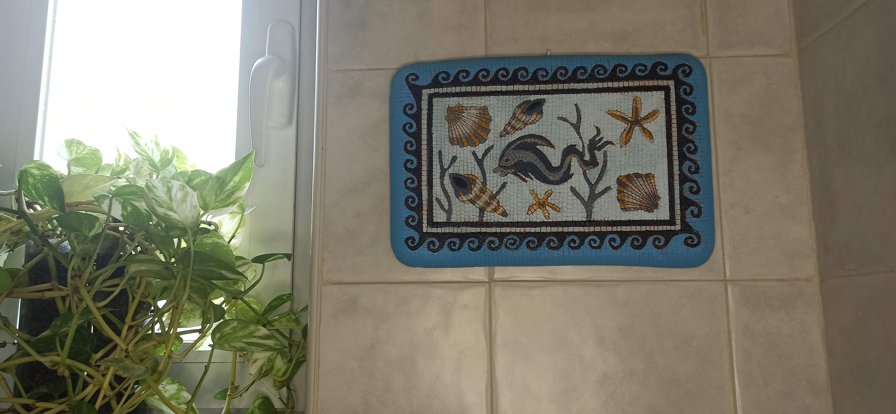 Pompeii Roman Mosaic - Dolphin Design - Handmade Wall Art - Unique Gift ...