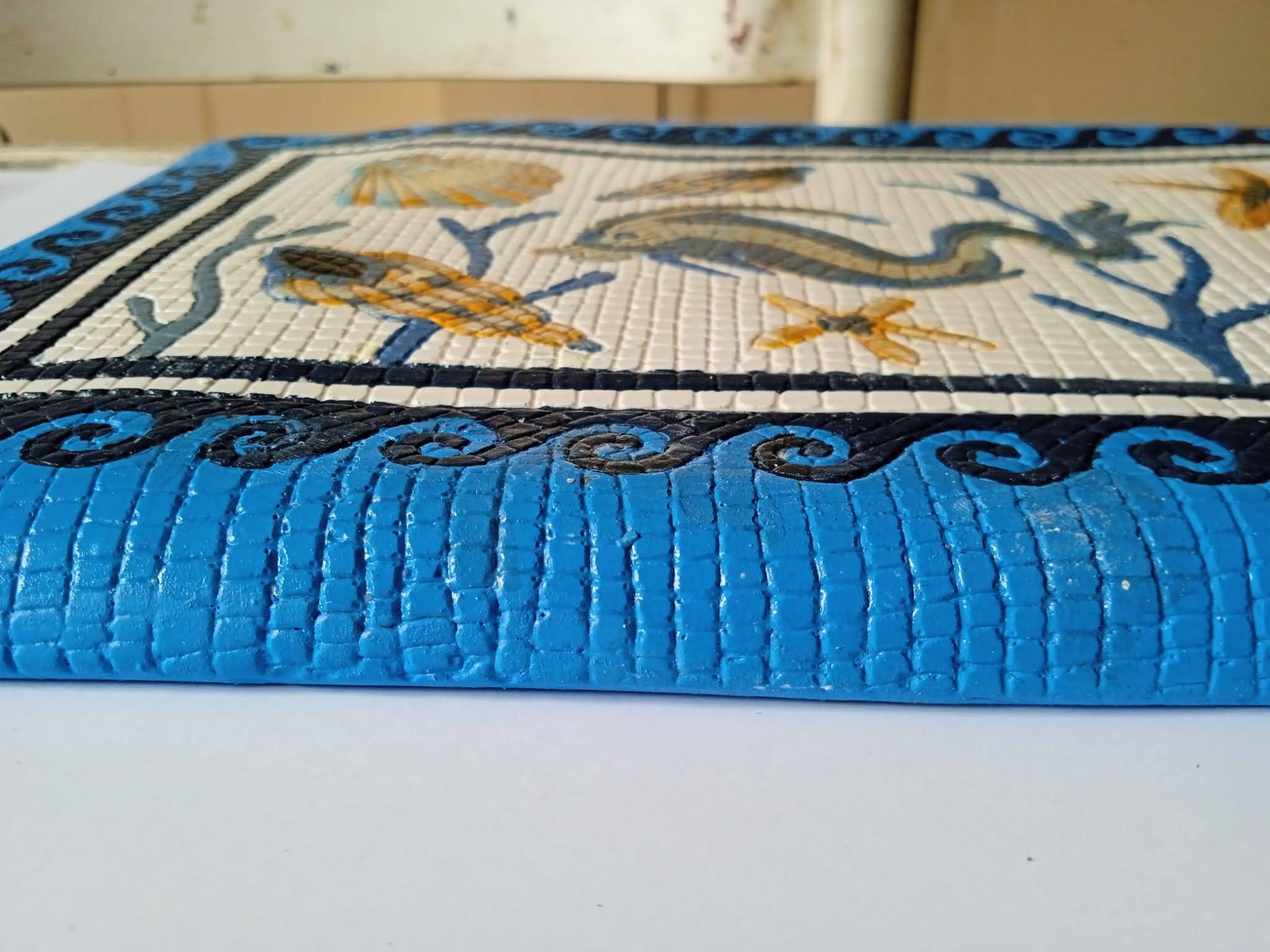 Pompeii Roman Mosaic - Dolphin Design - Handmade Wall Art - Unique Gift ...