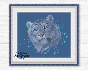 Cross Stitch Snow Leopard | Etsy