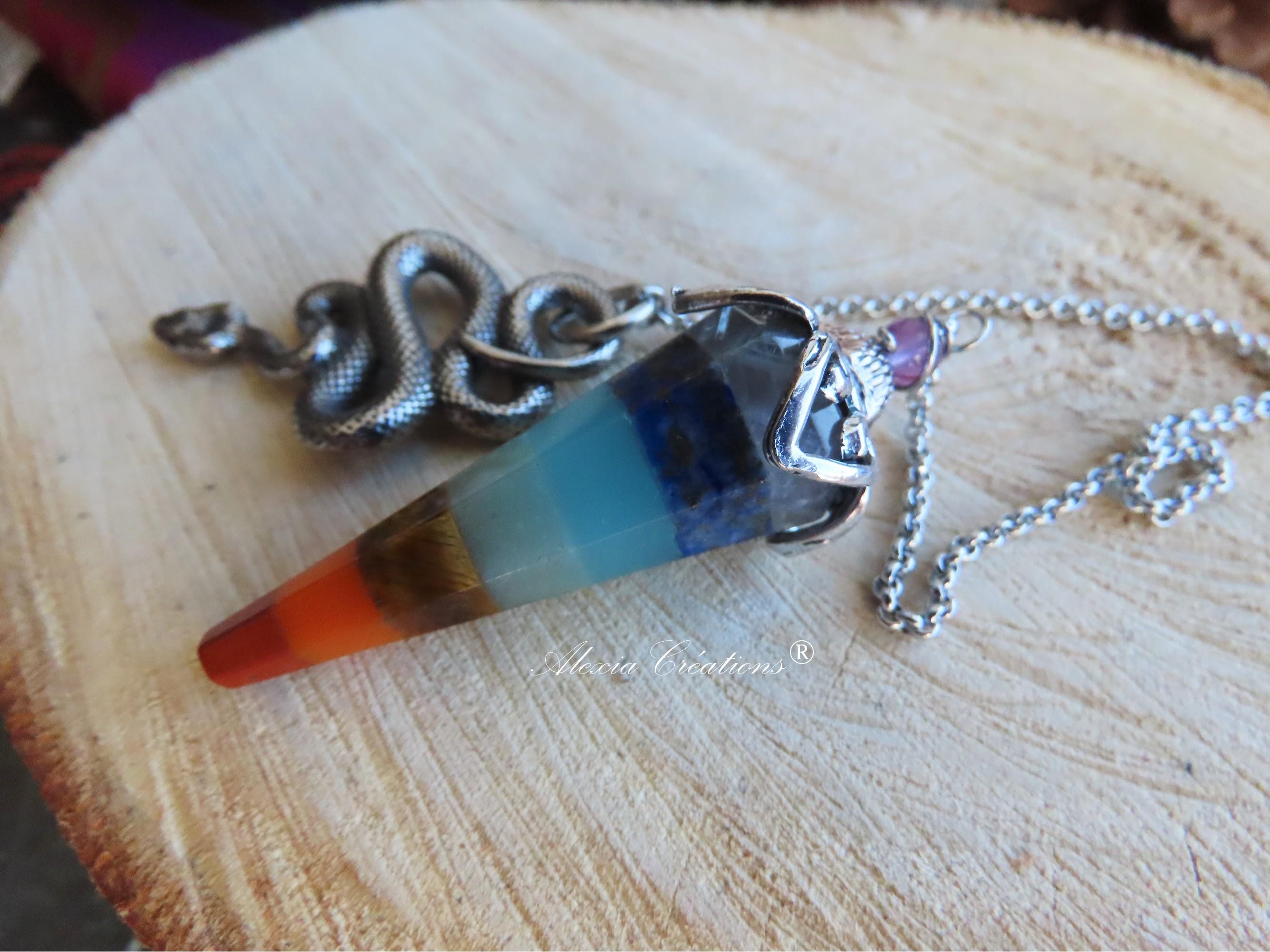 Kundalini Divinatory Pendulum, With Tip Composed of the 7 Chakra Stones ...