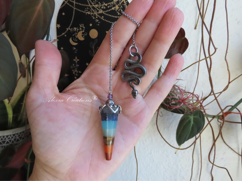 Kundalini Divinatory Pendulum, With Tip Composed of the 7 Chakra Stones ...