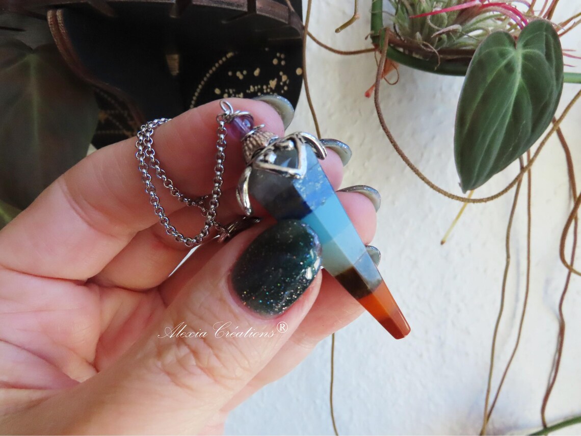 Kundalini Divinatory Pendulum, With Tip Composed of the 7 Chakra Stones ...