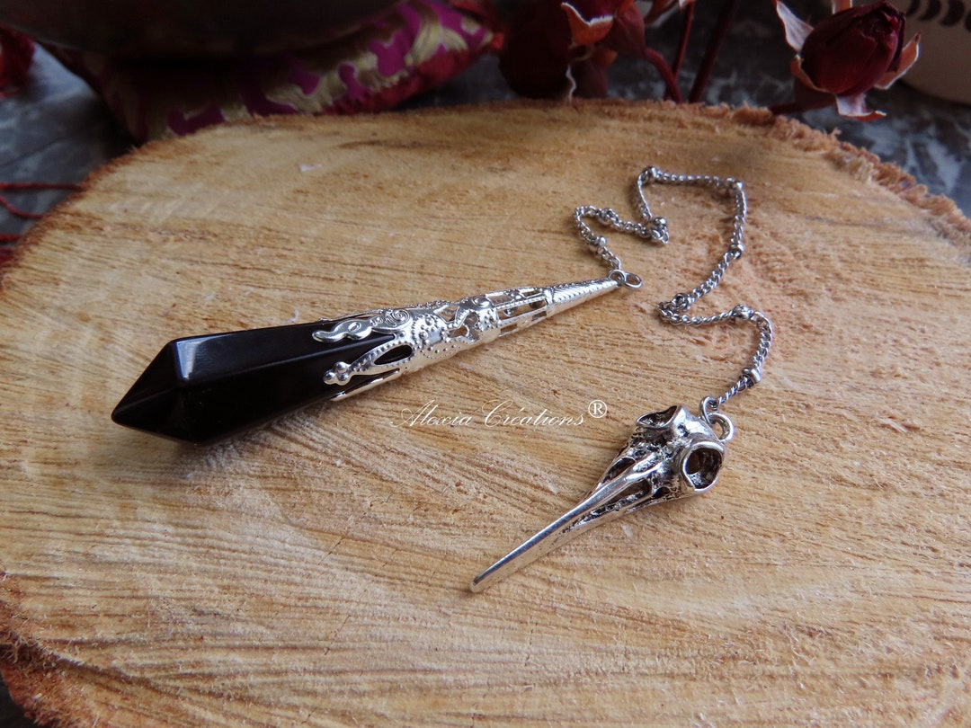 Divinatory Pendulum With Large Black Obsidian Tip and Moth or Raven ...