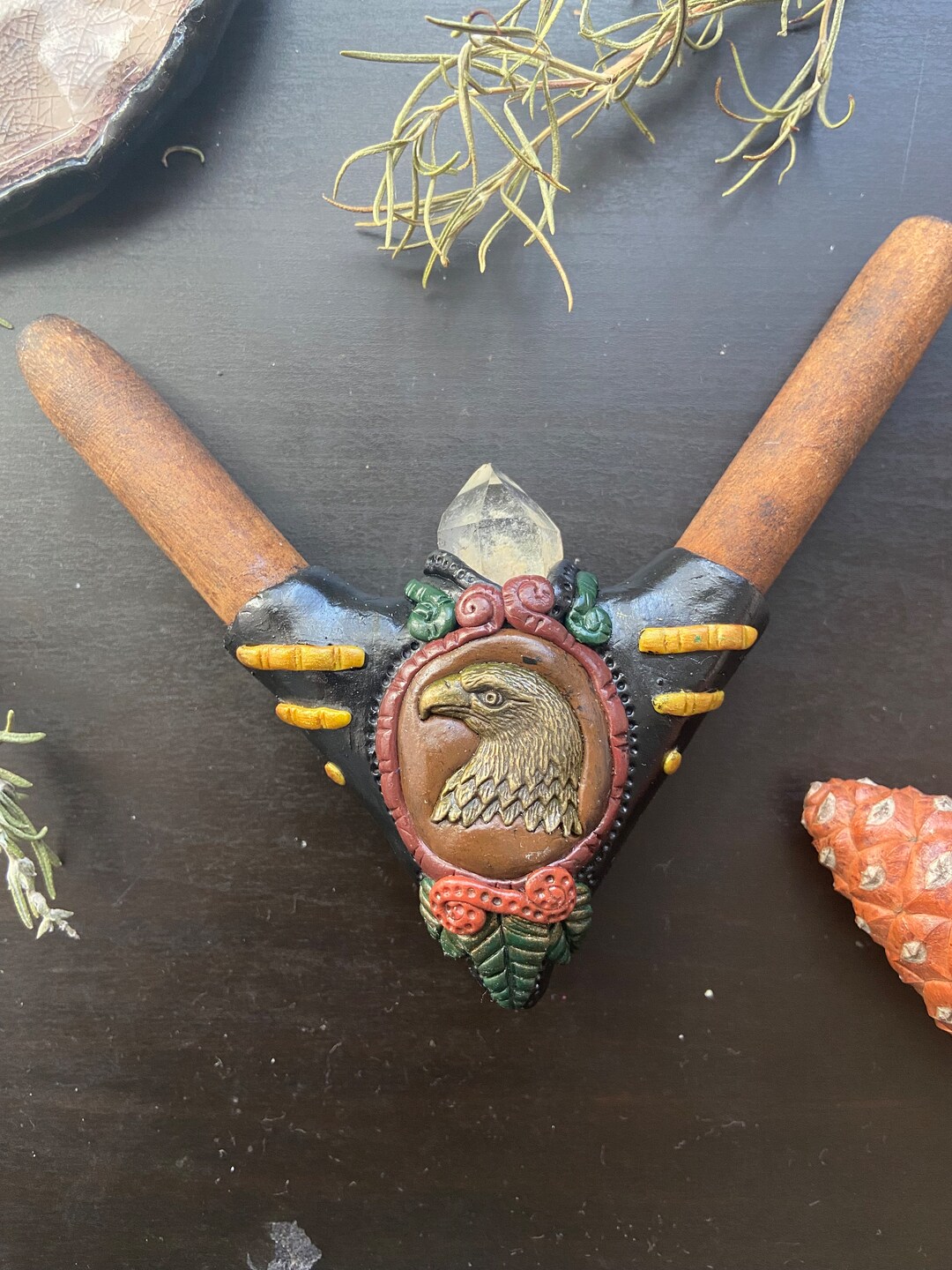 Eagle Medicone Crystal Quartz Tepi. Tobacco Pipes for Rapeh, Rapé Pipe ...