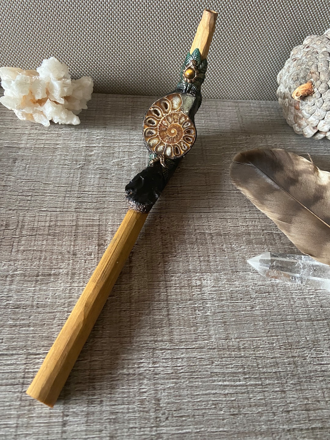 Ammonite Fossil Black Obsidian Tepi. Tobacco Pipes for Rapeh, Rapé Pipe ...