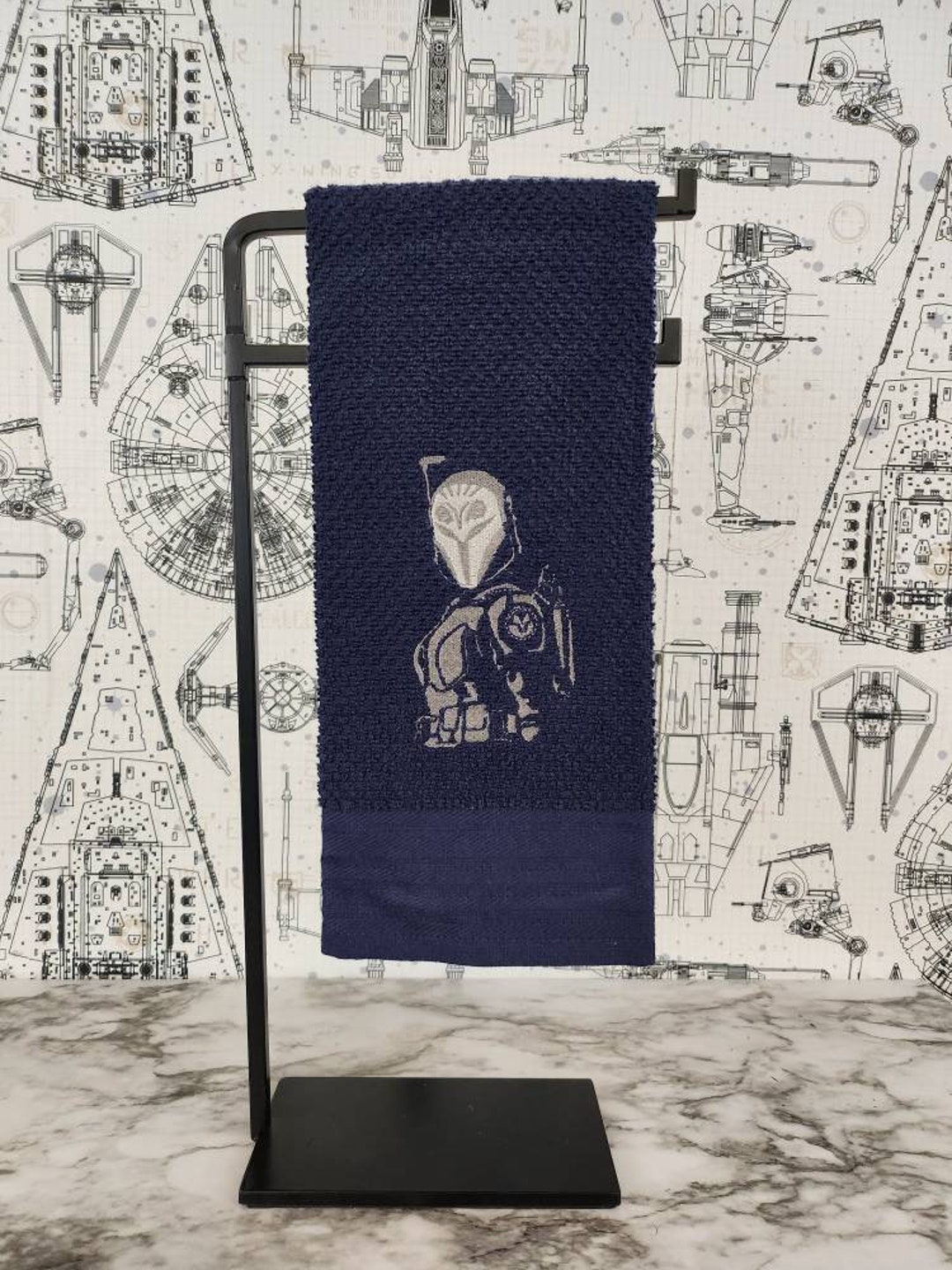 Bo Katan Kryse Embroidery on a Navy Blue Kitchen Towel - Etsy