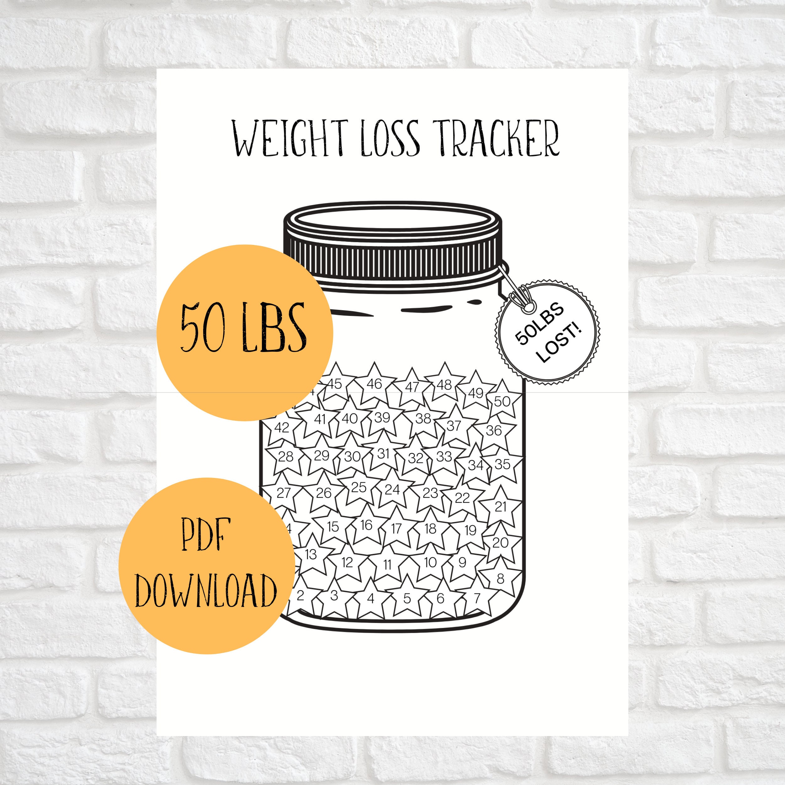 Weight Loss Tracker Jar 50LBS Printable, Body Measurement Tracking 50 ...