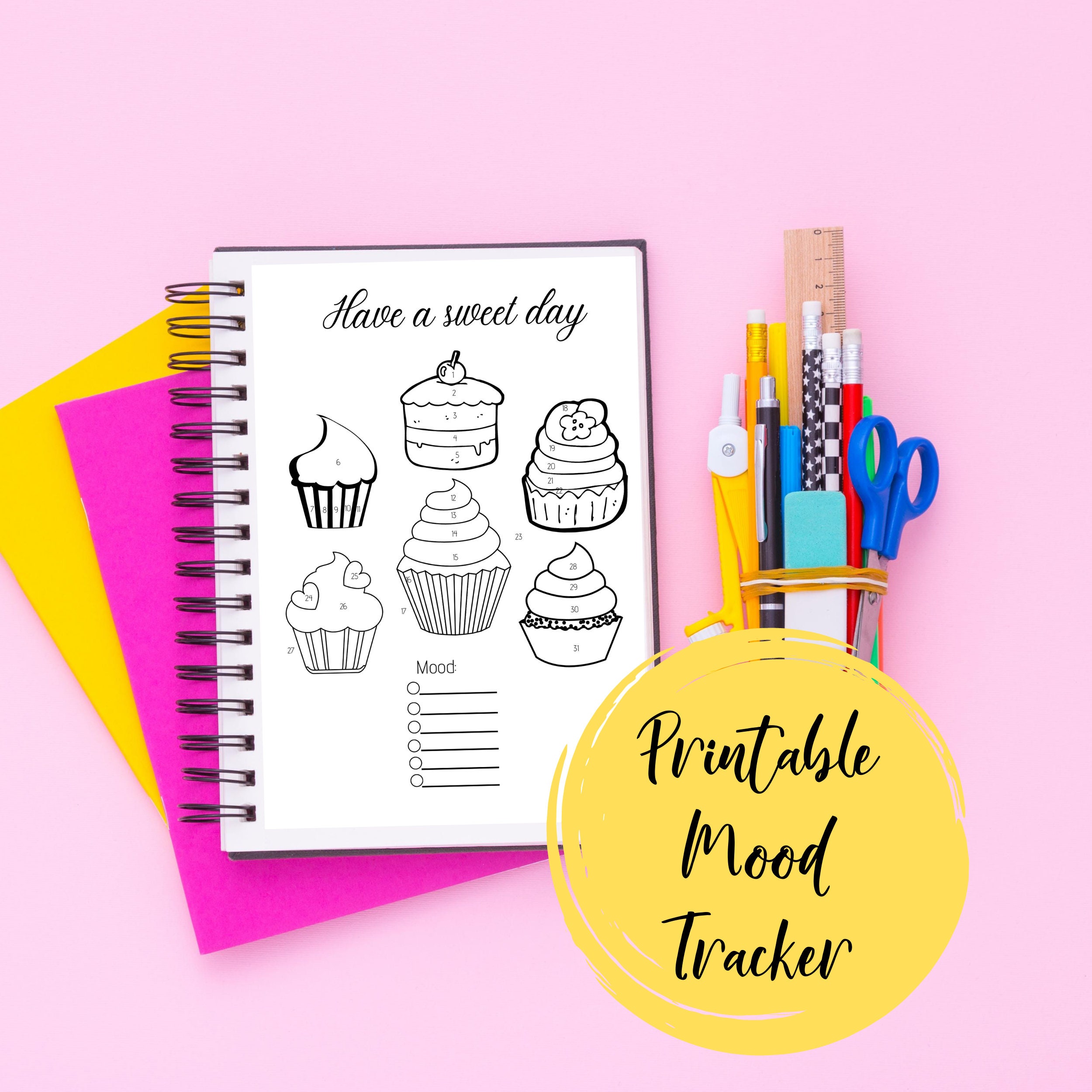 Mood Tracker Bullet Journal Planner Cupcake Template Mood Chart Insert ...