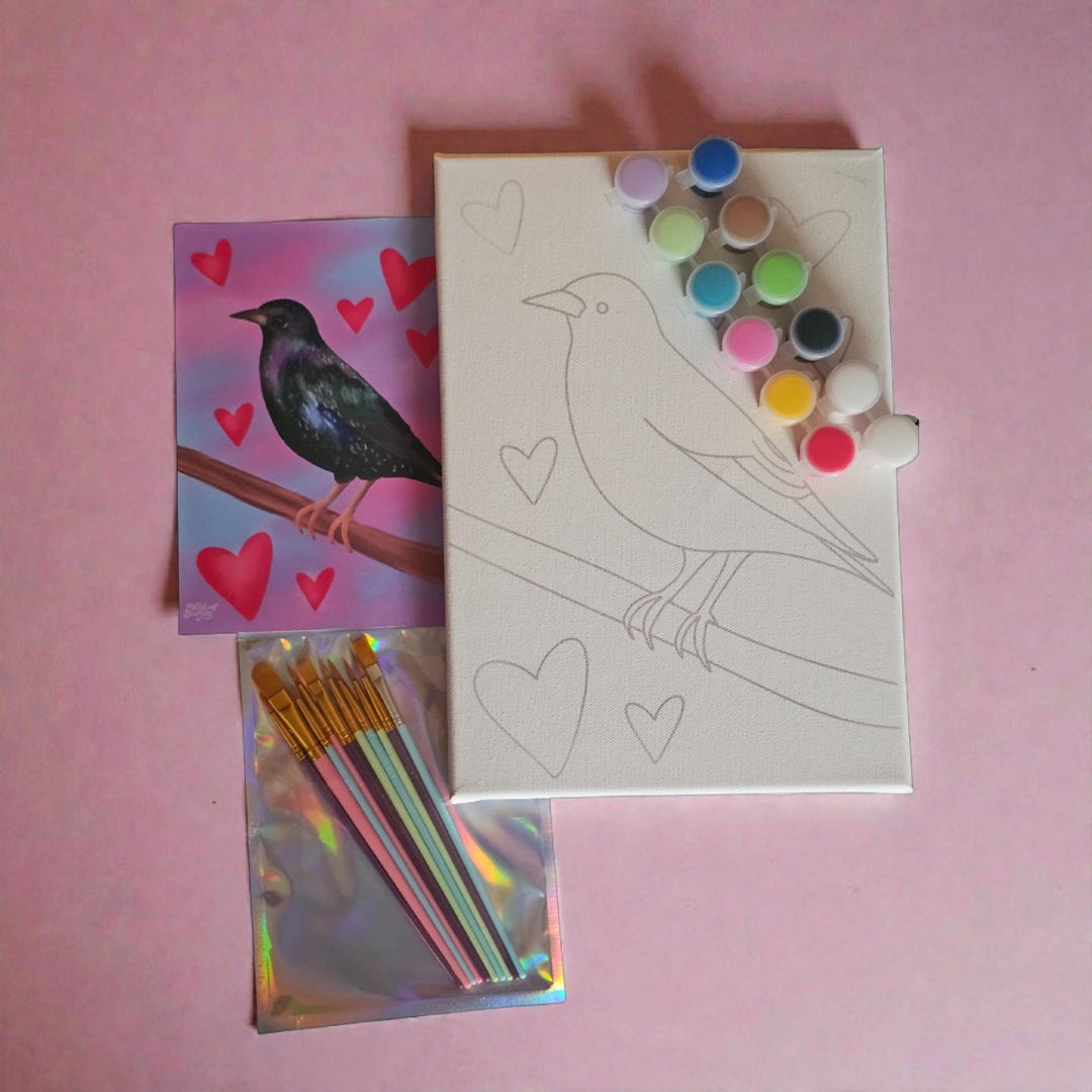 Starling With Love – Pre Drawn A4 Canvas Painting Experience | Paint at ...