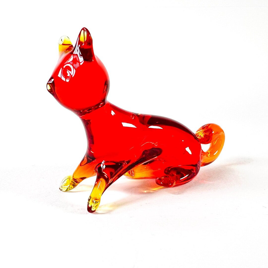 Glass Cat Figurine, Red Amberina Vintage Pulled Furnace Work - Etsy