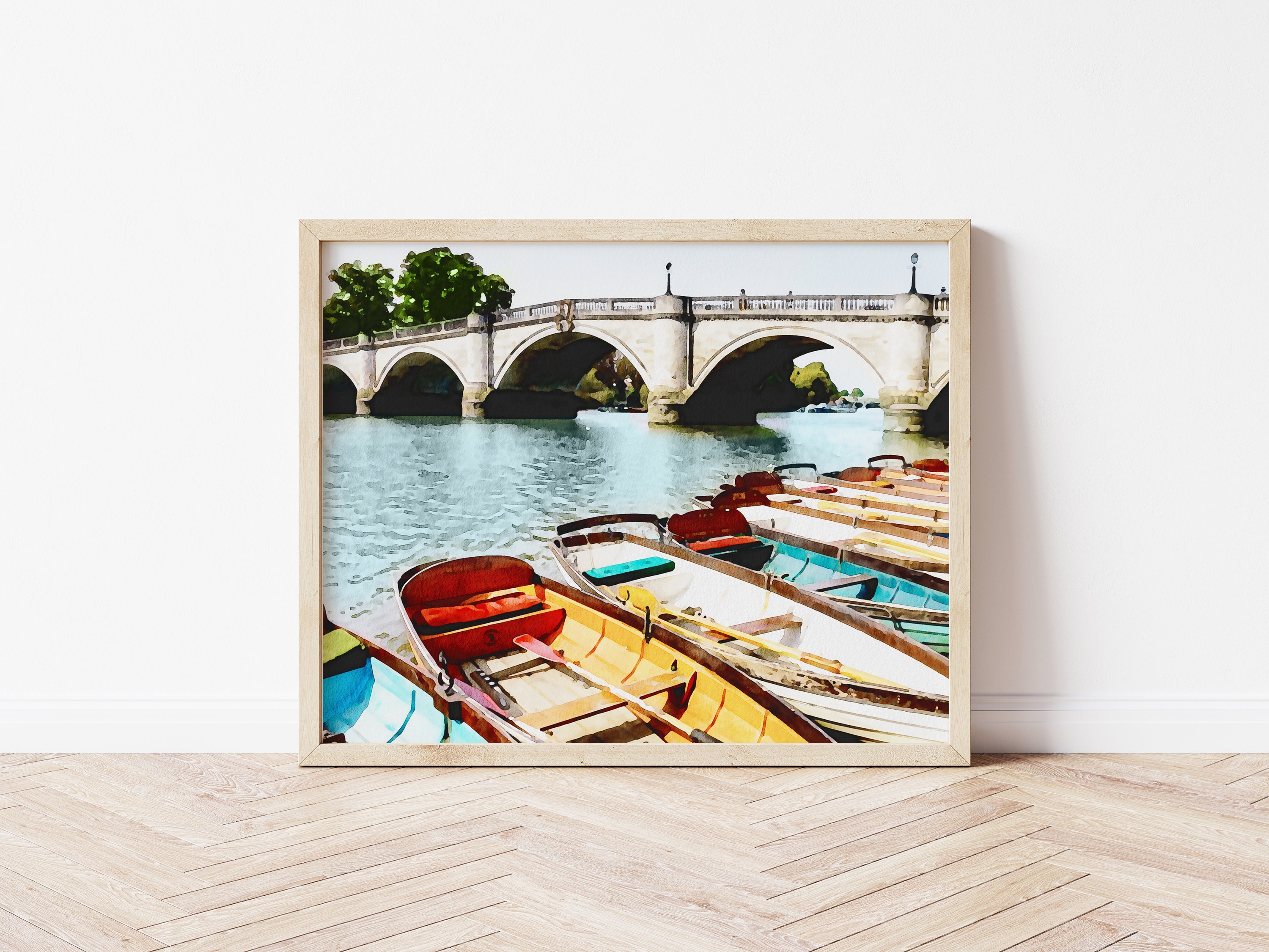 Boats Drawing Watercolour Art Richmond Bridge Illustration London Art ...