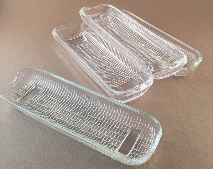 Set of 4 Glass Corn Cob Dishes / Vintage Corn Holders / Set of 4 ...