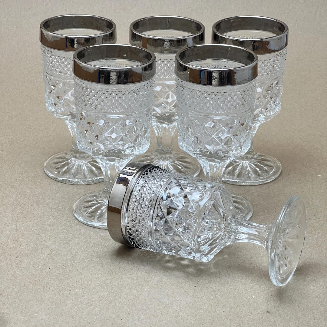Vintage Set Anchor Hocking Wexford Silver Rim Wine Glass, Anchor ...