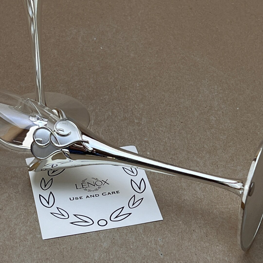 One Pair of Lenox True Love Glass & Silver-plate Champagne Flute, Pair ...