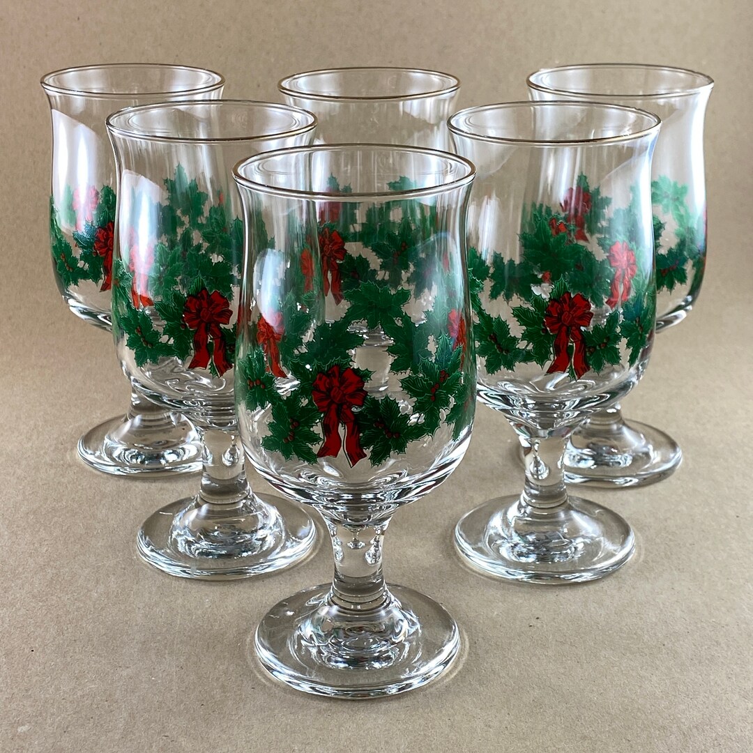 SET Libbey Garland Red Bow Christmas Hourglass, Libbey Christmas ...