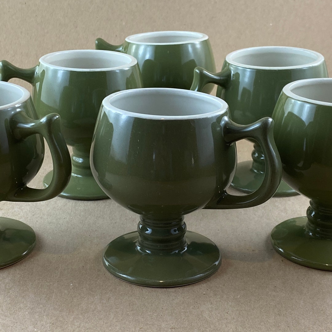 Hall Avocado Green Stoneware Mugs, Retro Hall Avocado Green Pedestal ...