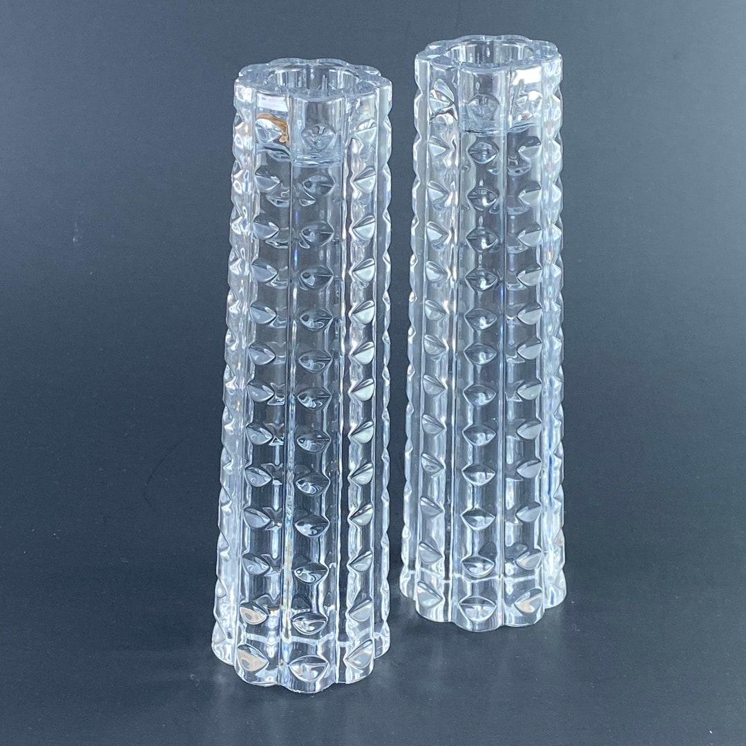 Crystal Candlestick Pair: Modern Flare Design, Lead Crystal Tablescape ...