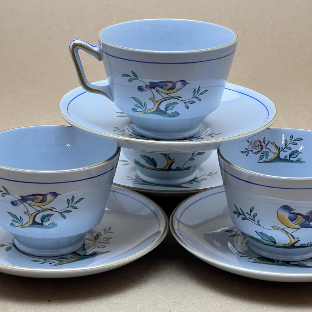 Set of 4 Spode Queen's Bird Blue Gray Body Fine Stoneware London Shape ...