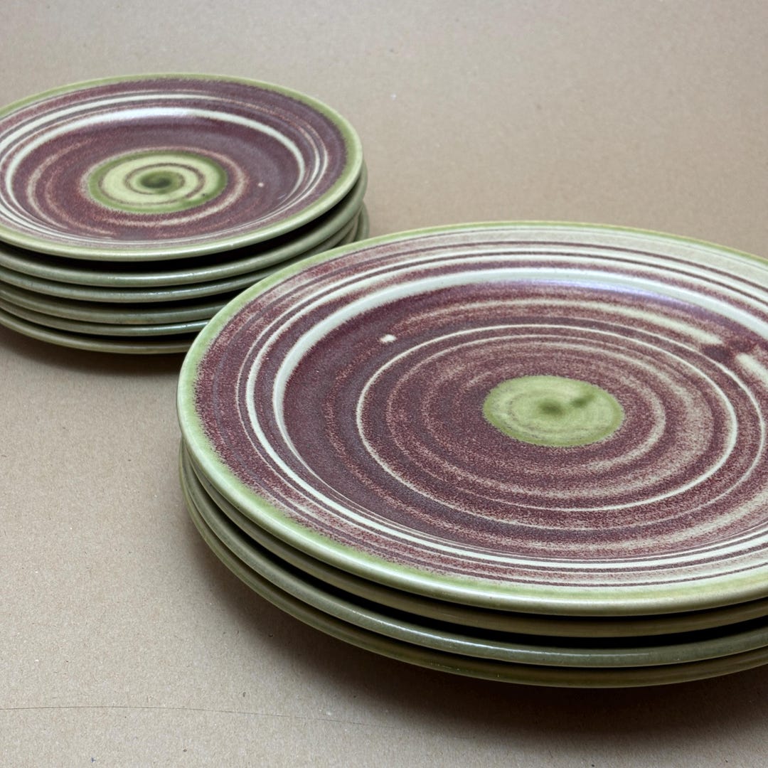 Studio Pottery Dinner Plates Set: Earth Tones Green Brown Rust - Etsy