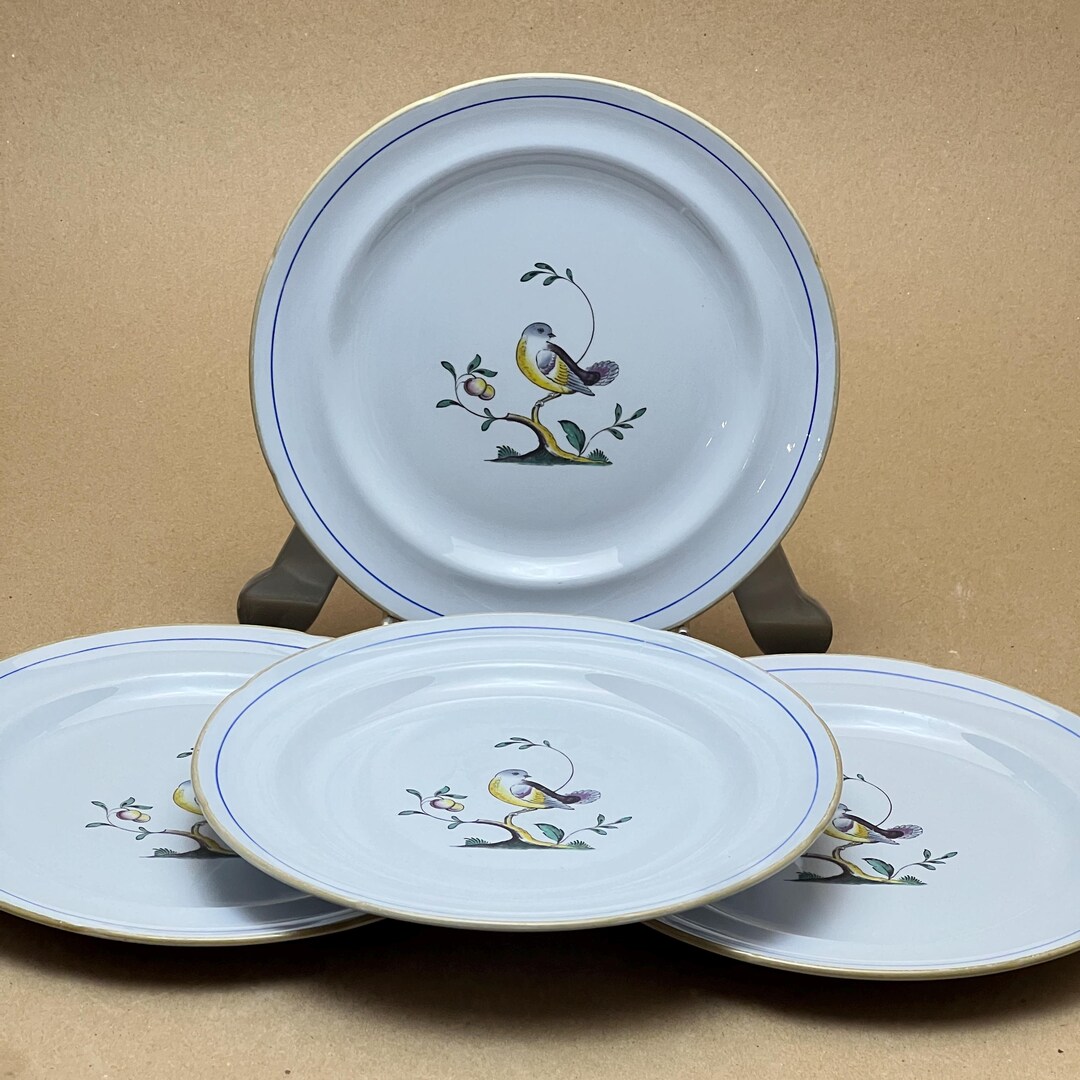 Set of 4 Spode Queen's Bird Blue Gray Body Fine Stoneware Scalloped ...